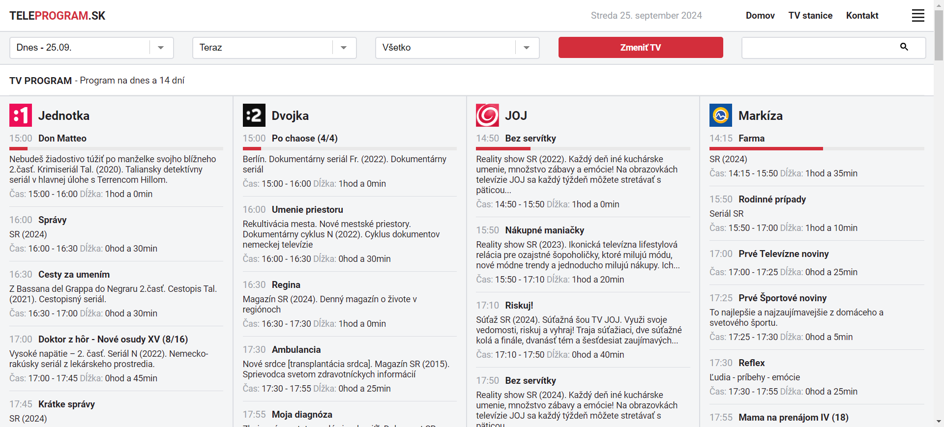 TV PROGRAM - Dnes, zajtra a na 14 dní | Teleprogram.sk